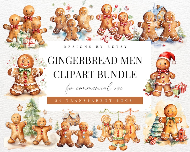 Watercolor Gingerbread Men Clipart Bundle, Gingerbread Men Clipart Pack ...