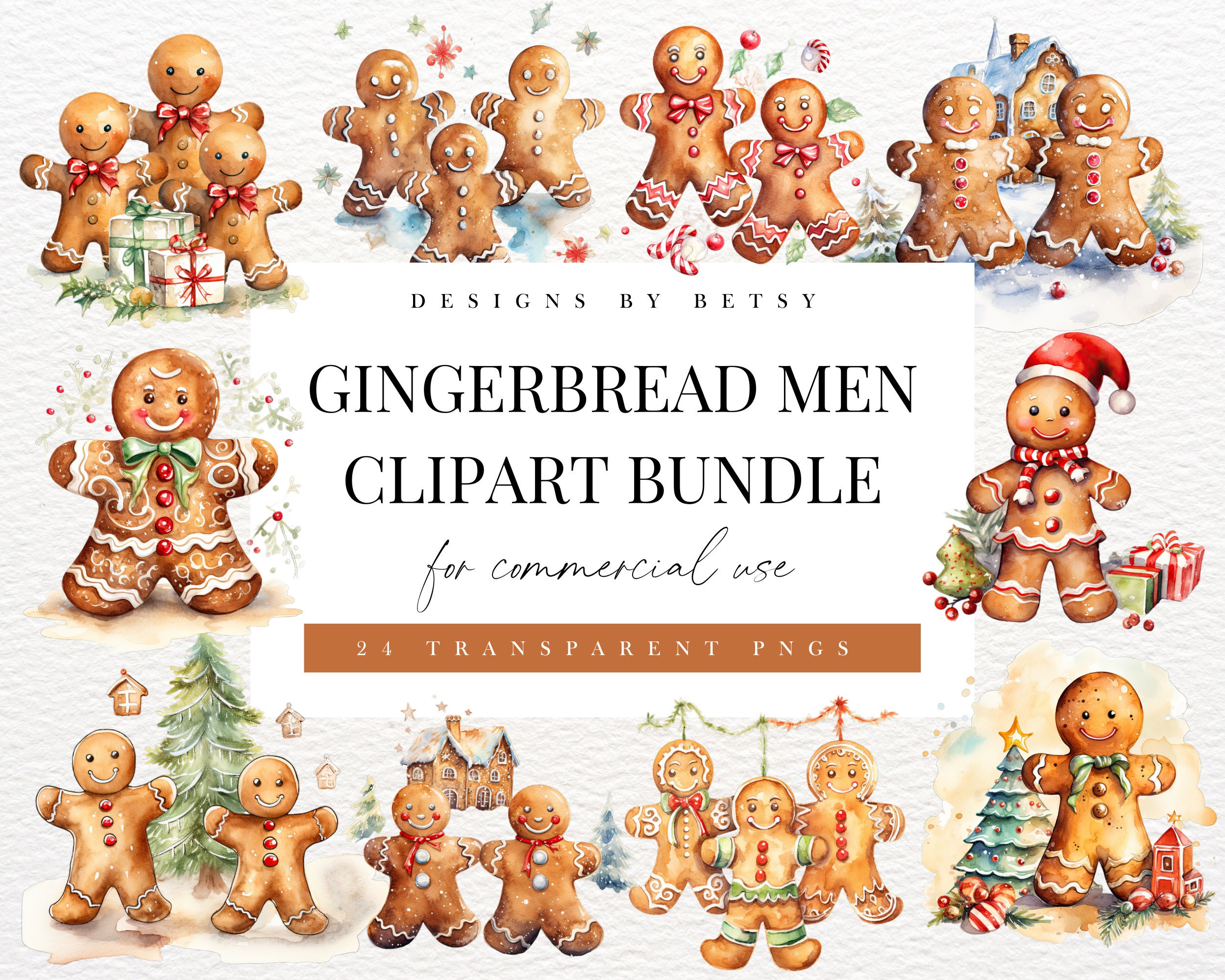 Watercolor Gingerbread Men Clipart Bundle, Gingerbread Men Clipart Pack ...