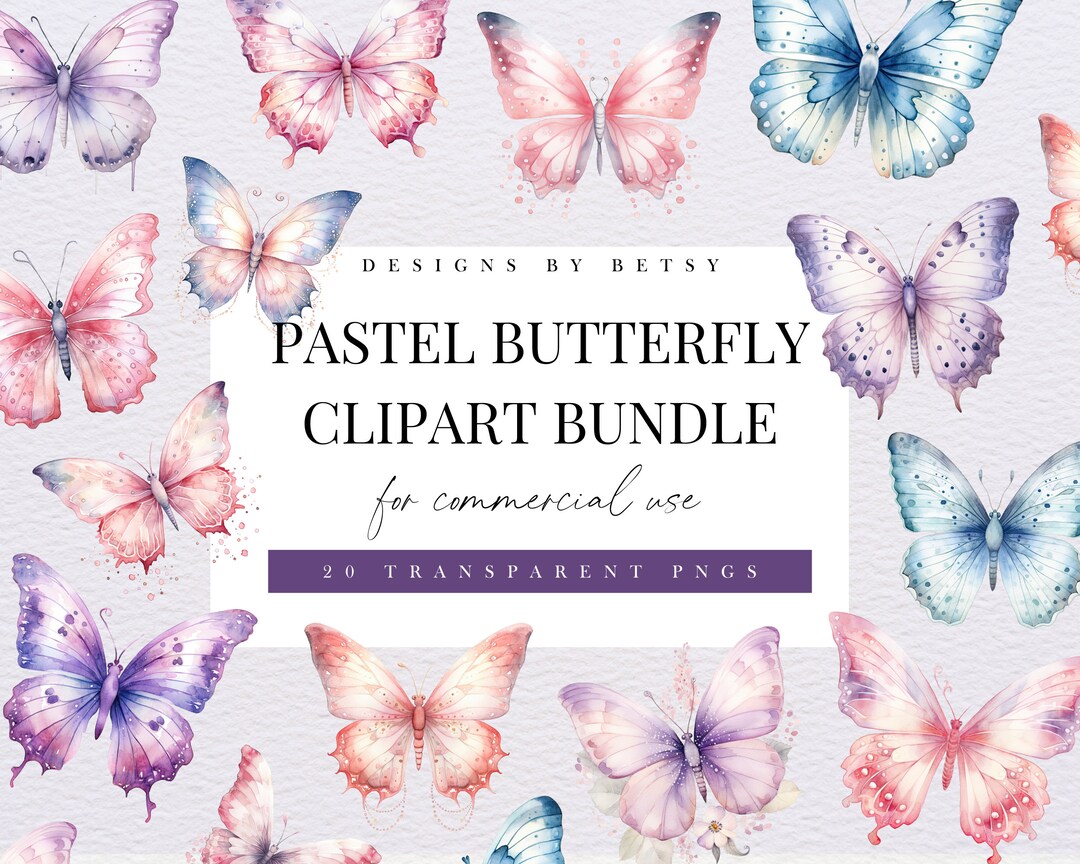 Watercolor Pastel Butterflies Clipart Bundle, Spring Butterflies ...