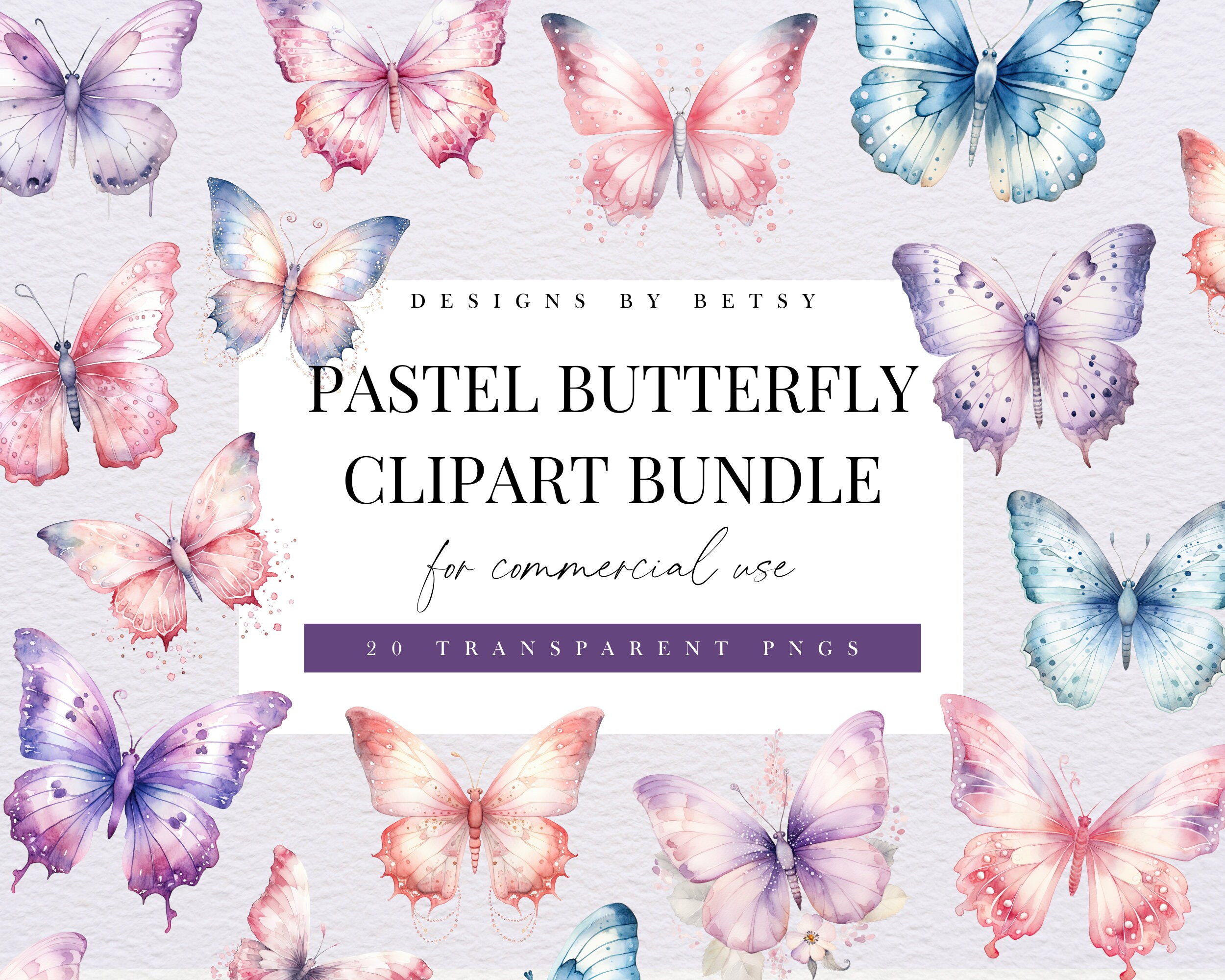 Watercolor Pastel Butterflies Clipart Bundle, Spring Butterflies ...