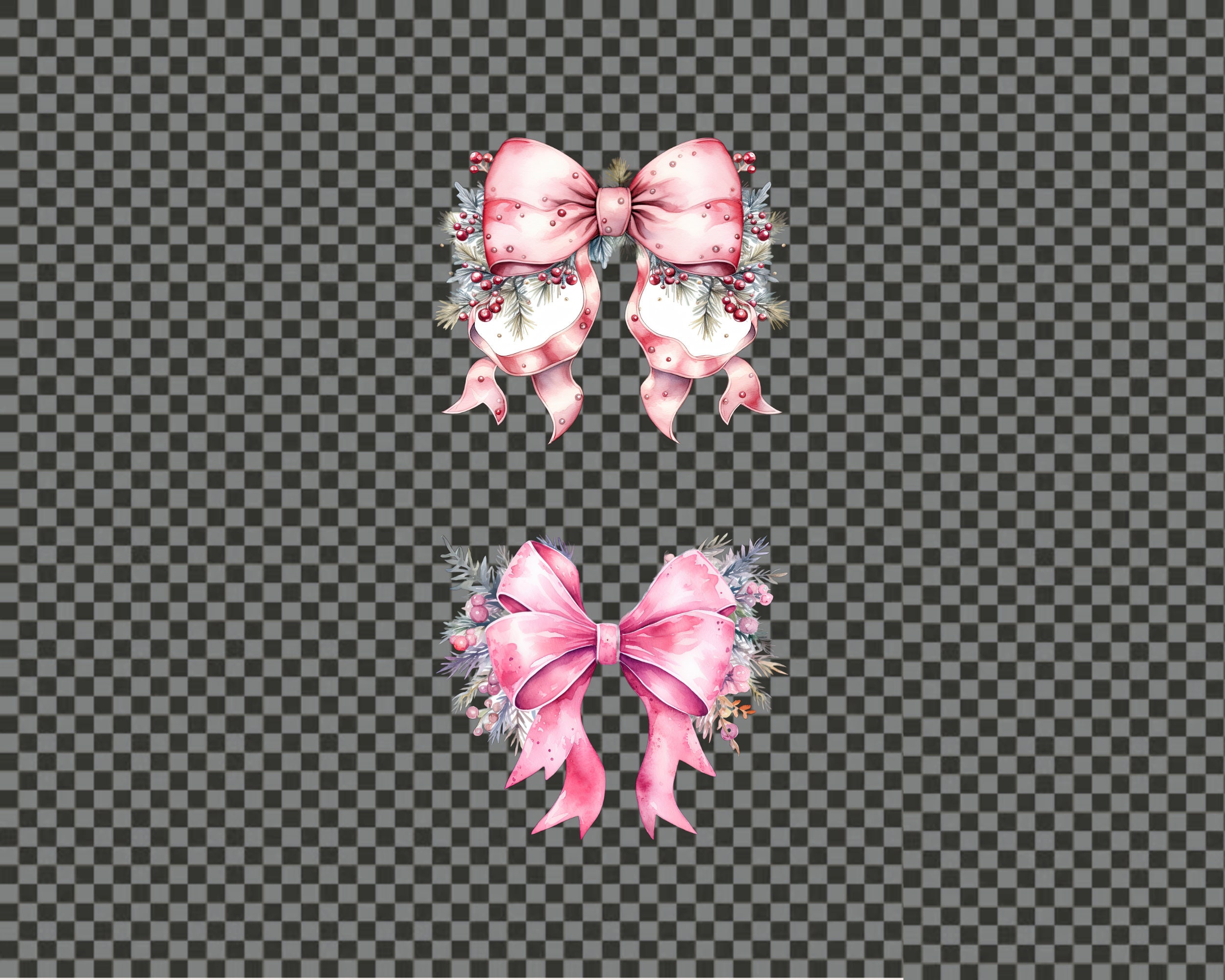 Watercolor Pink Bows Clipart Bundle, Pink Ribbon Christmas Bows Clipart ...