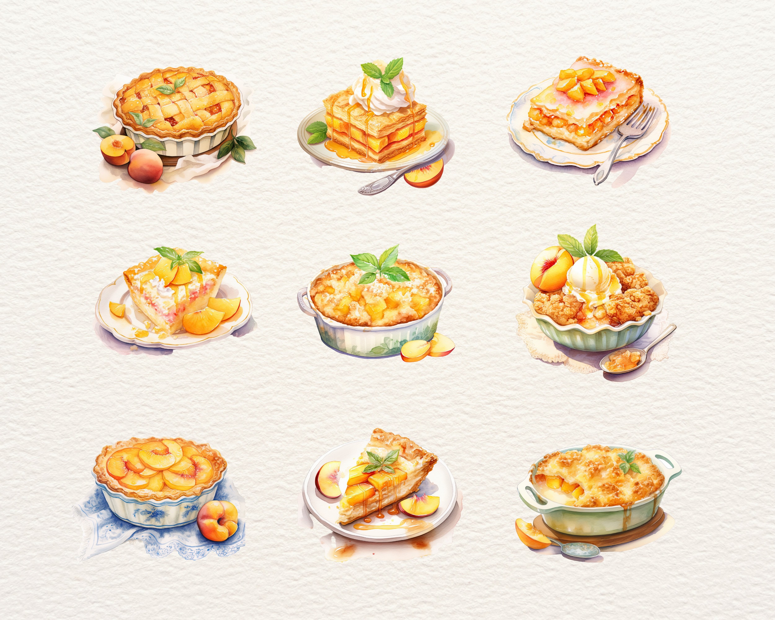 Watercolor Peach Cobbler Clipart Bundle, Watercolor Peaches Clipart ...