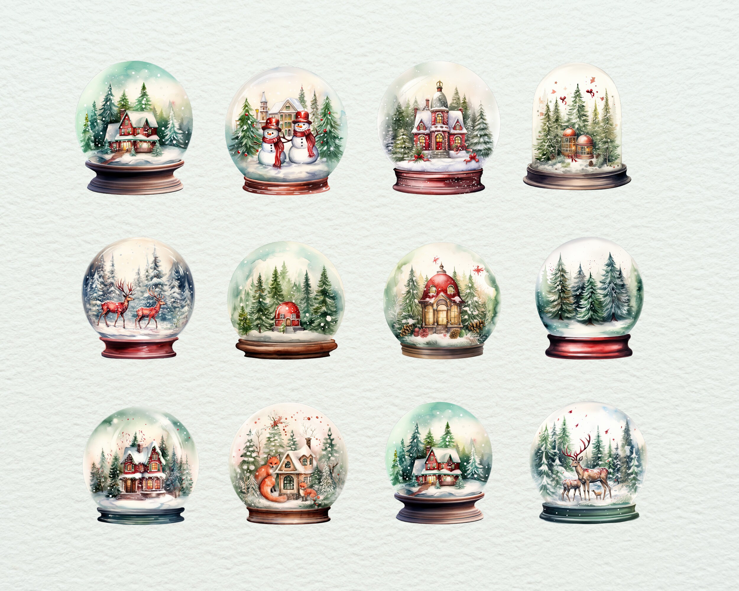 Watercolor Snowglobe Clipart Bundle, Winter Snowglobe Clipart Pack, Red ...