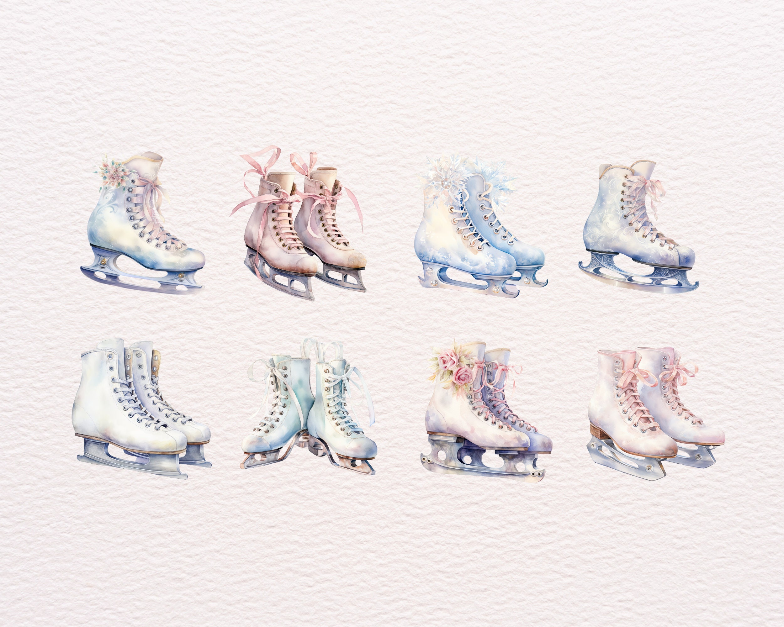 Watercolor Skates Clipart Bundle, Winter Ice Skates Clipart Pack, Pink ...
