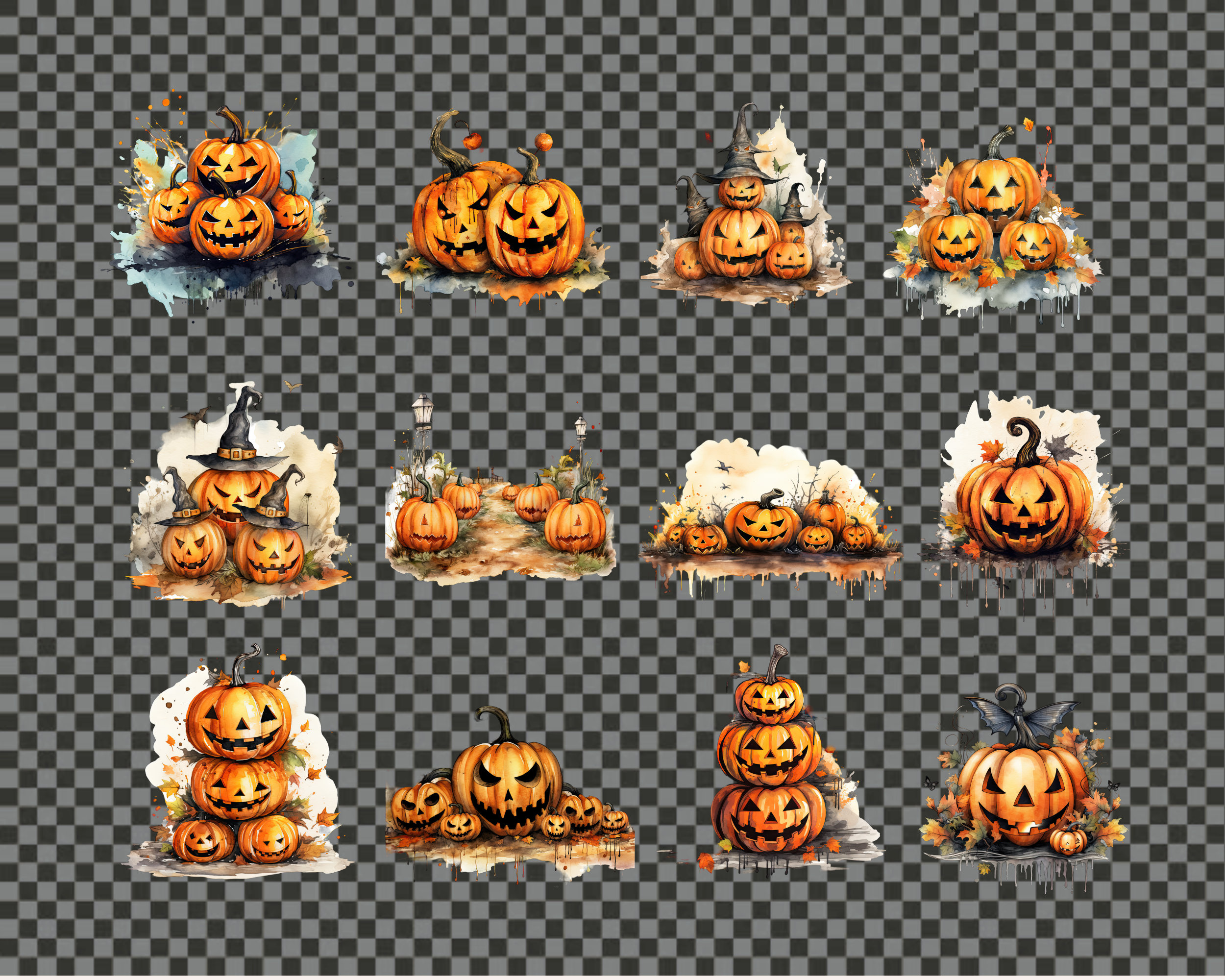 Watercolor Jack O’lantern Clipart Bundle, Jack O’lanterns Clipart Pack ...