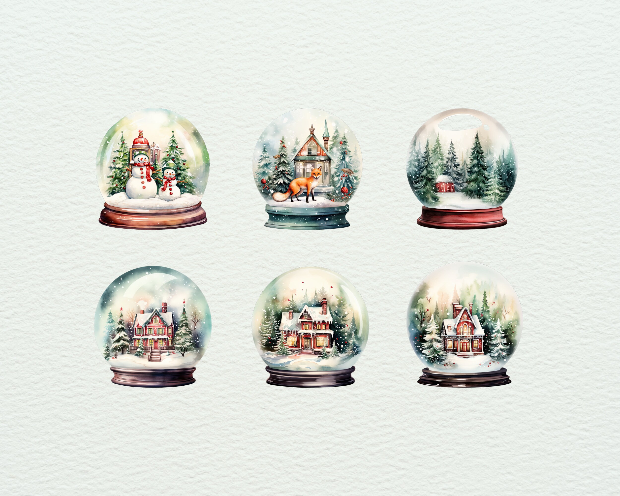 Watercolor Snowglobe Clipart Bundle, Winter Snowglobe Clipart Pack, Red ...