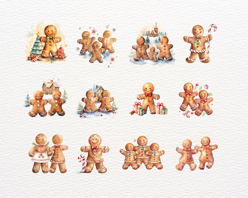 Watercolor Gingerbread Men Clipart Bundle, Gingerbread Men Clipart Pack ...