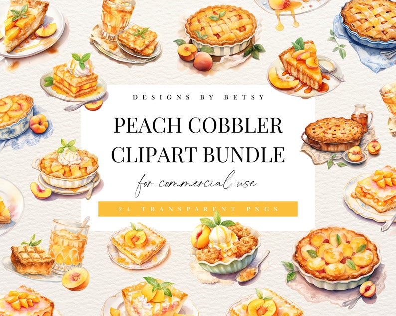 Watercolor Peach Cobbler Clipart Bundle, Watercolor Peaches Clipart ...