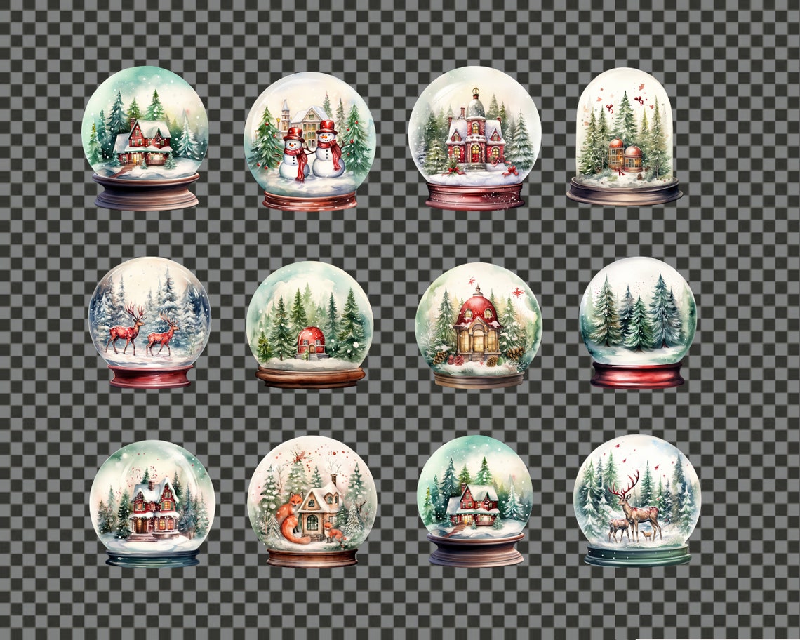 Watercolor Snowglobe Clipart Bundle, Winter Snowglobe Clipart Pack, Red ...