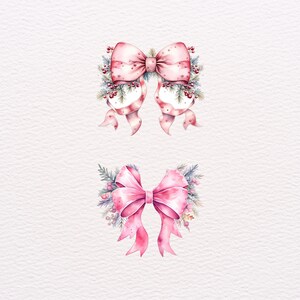 Watercolor Pink Bows Clipart Bundle, Pink Ribbon Christmas Bows Clipart ...