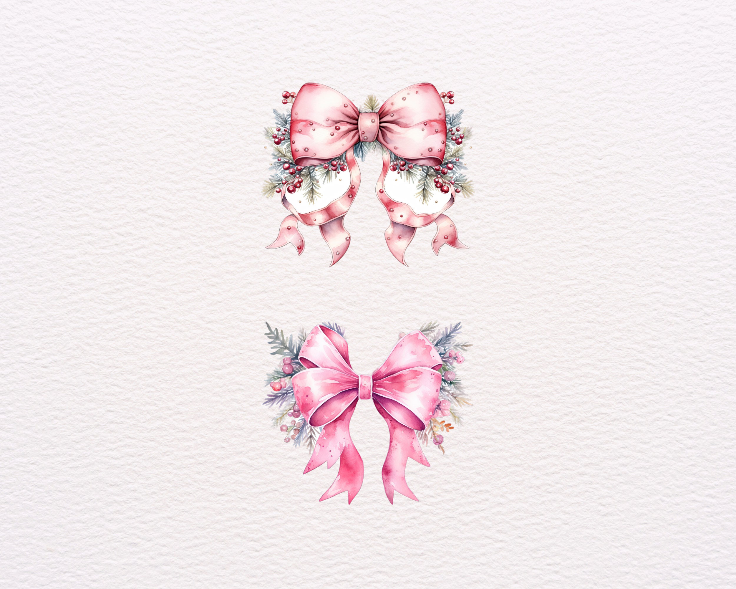 Watercolor Pink Bows Clipart Bundle, Pink Ribbon Christmas Bows Clipart ...