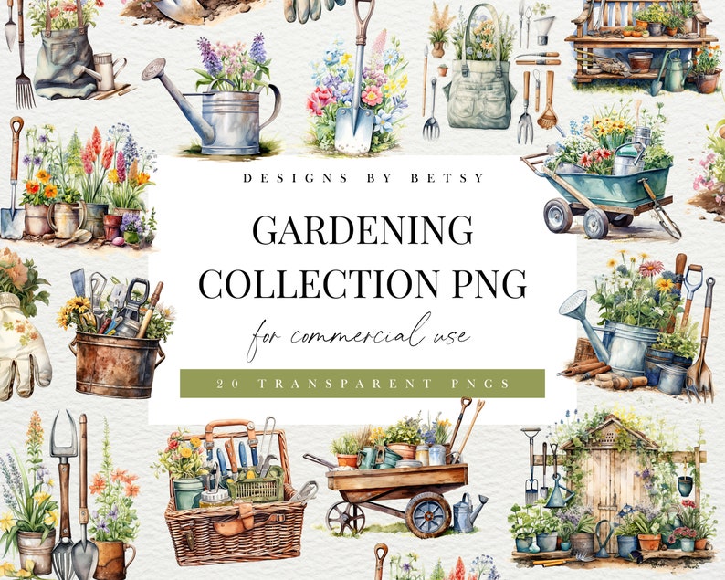 Watercolor Gardening Clipart Bundle, Spring Garden Clipart Pack ...