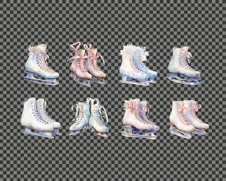 Watercolor Skates Clipart Bundle, Winter Ice Skates Clipart Pack, Pink ...
