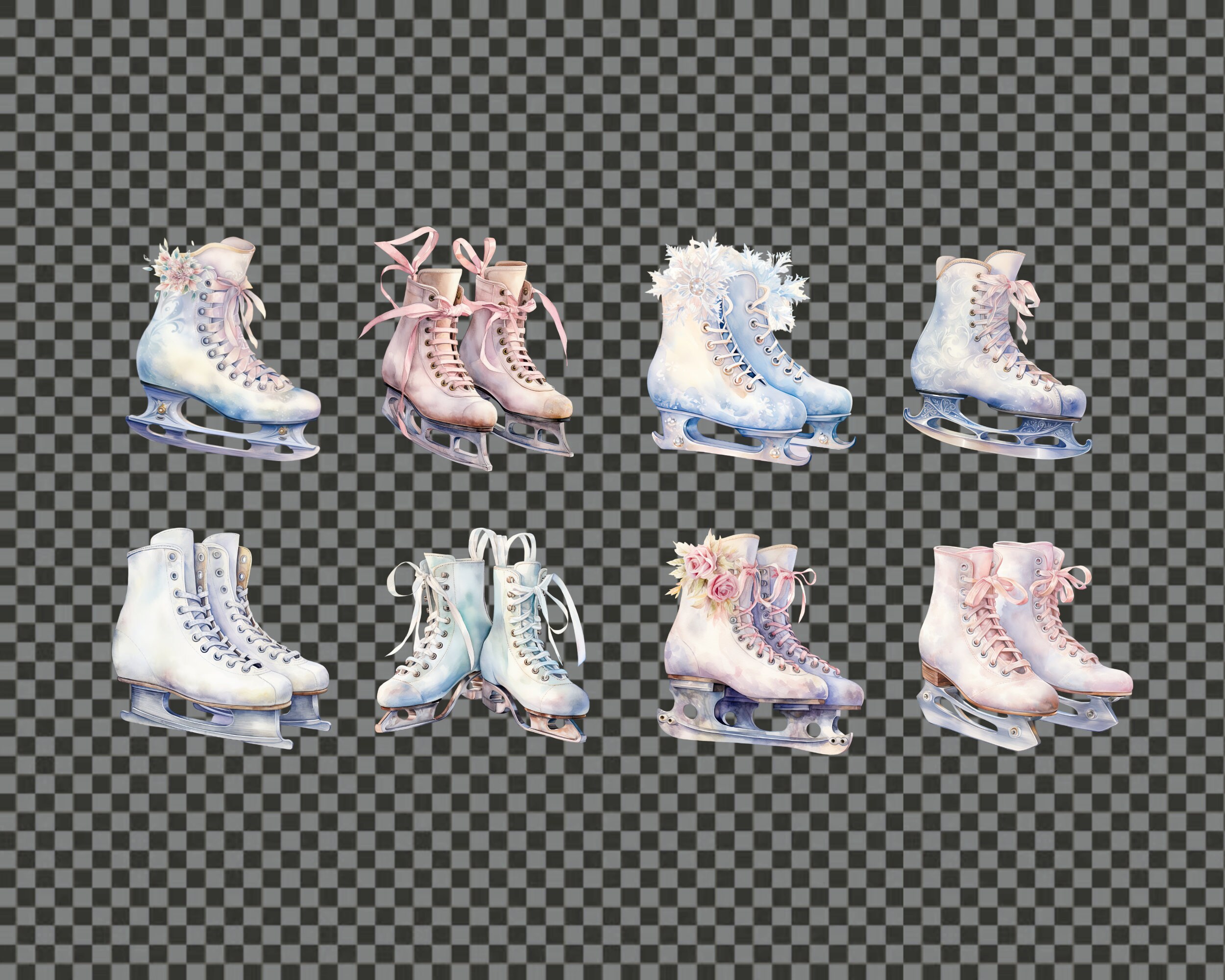 Watercolor Skates Clipart Bundle, Winter Ice Skates Clipart Pack, Pink ...