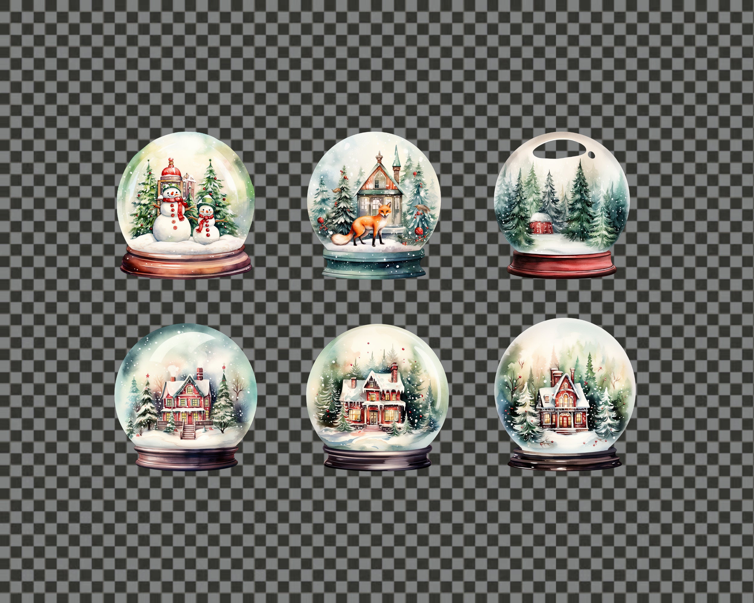 Watercolor Snowglobe Clipart Bundle, Winter Snowglobe Clipart Pack, Red ...