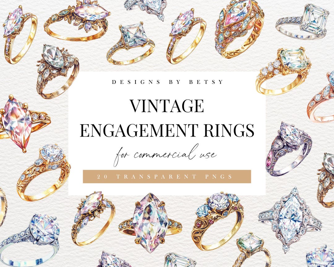 Watercolor Engagement Ring Clipart Bundle, Diamond Rings Clipart Pack ...