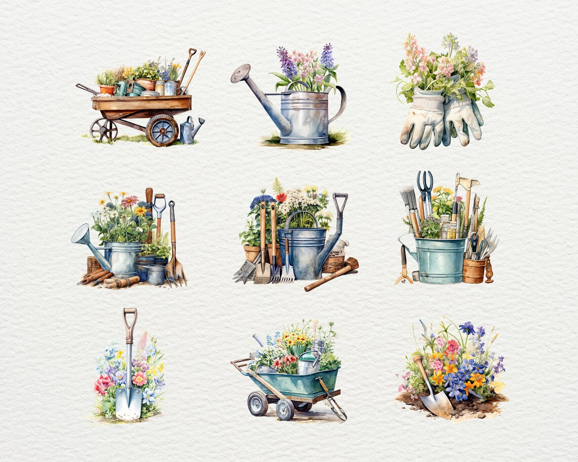 Watercolor Gardening Clipart Bundle, Spring Garden Clipart Pack ...