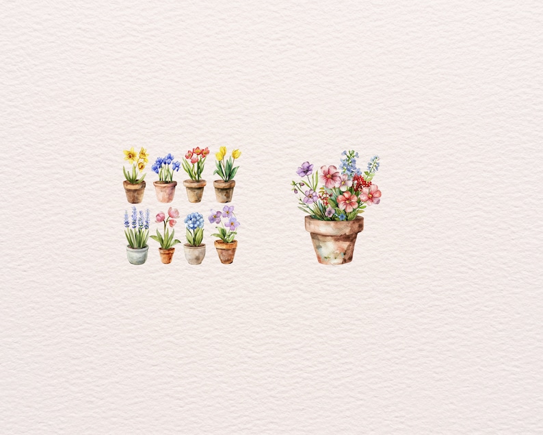 Watercolor Flower Pot Clipart Bundle, Spring Flower Garden Clipart Pack ...