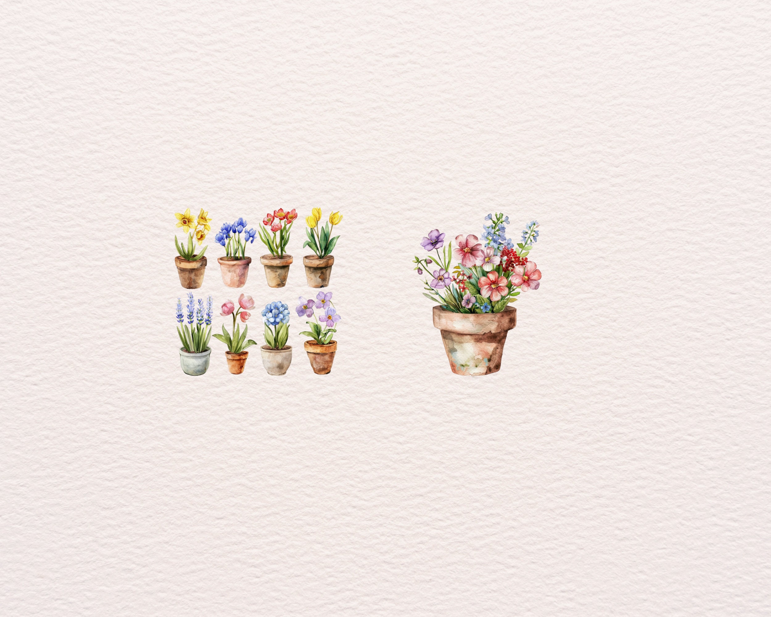 Watercolor Flower Pot Clipart Bundle, Spring Flower Garden Clipart Pack ...