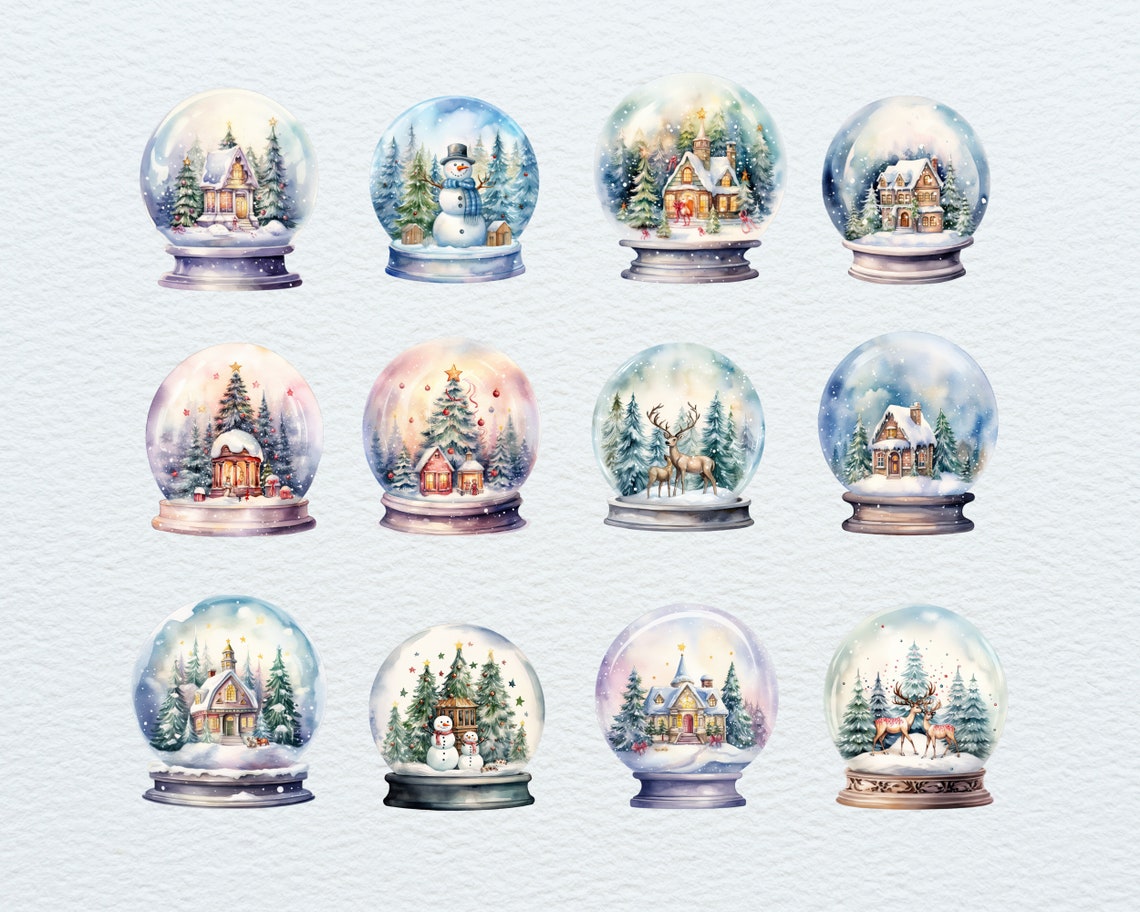 Watercolor Snowglobe Clipart Bundle, Winter Snowglobe Clipart Pack ...