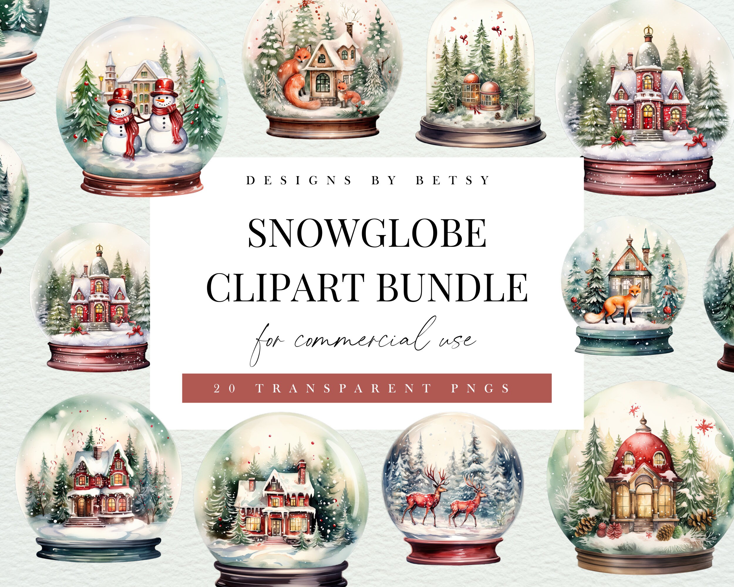 Watercolor Snowglobe Clipart Bundle, Winter Snowglobe Clipart Pack, Red ...