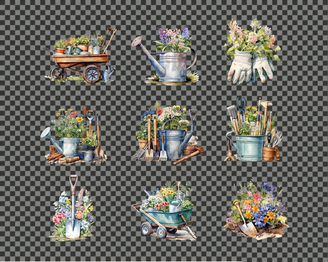 Watercolor Gardening Clipart Bundle, Spring Garden Clipart Pack ...