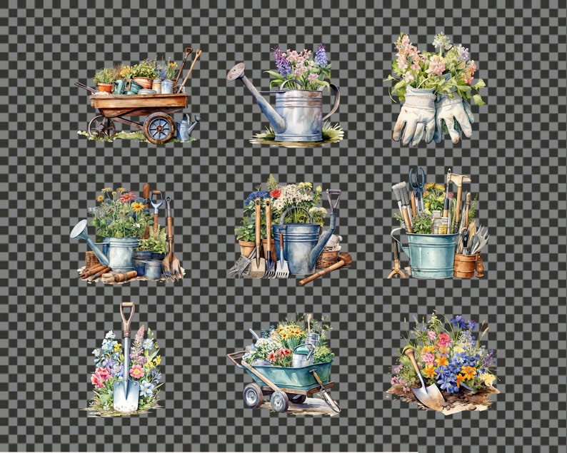 Watercolor Gardening Clipart Bundle, Spring Garden Clipart Pack ...
