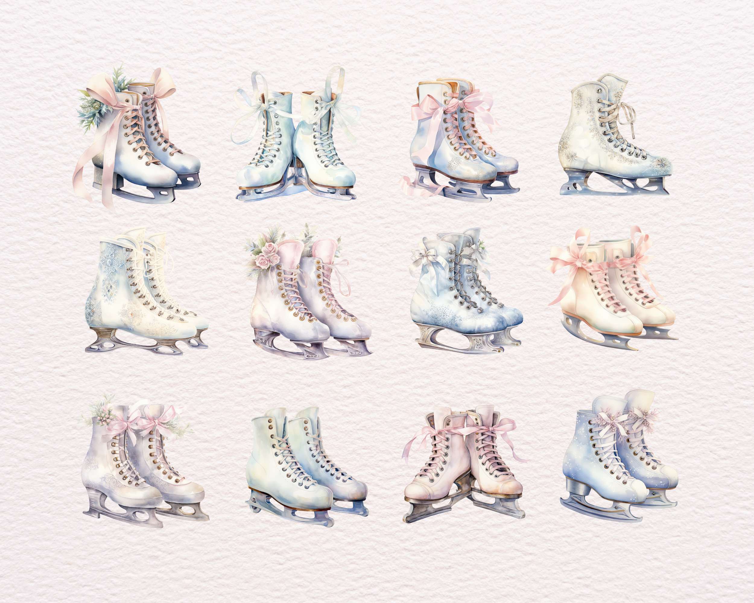 Watercolor Skates Clipart Bundle, Winter Ice Skates Clipart Pack, Pink ...