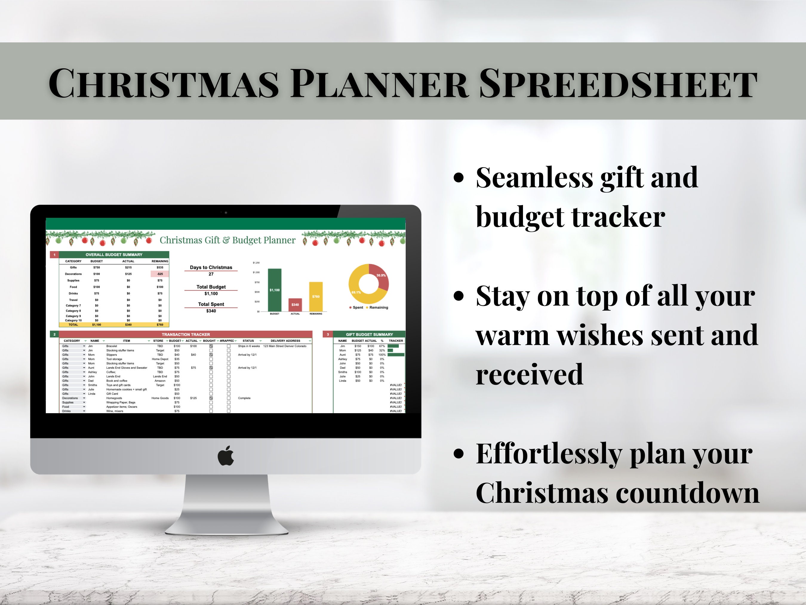 Christmas Budget Planner, Christmas Gift Tracker, Christmas Card ...