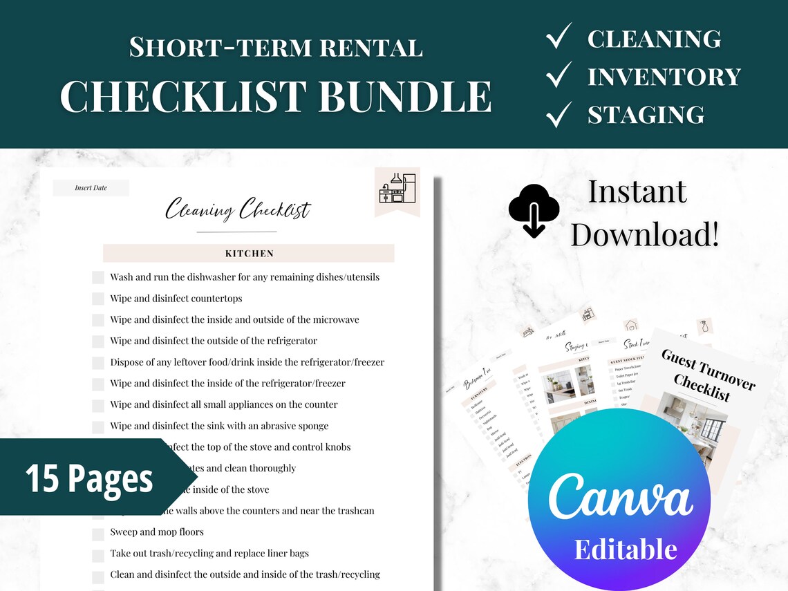 Short-term Rental Checklist Template Bundle | Guest Turnover Binder ...
