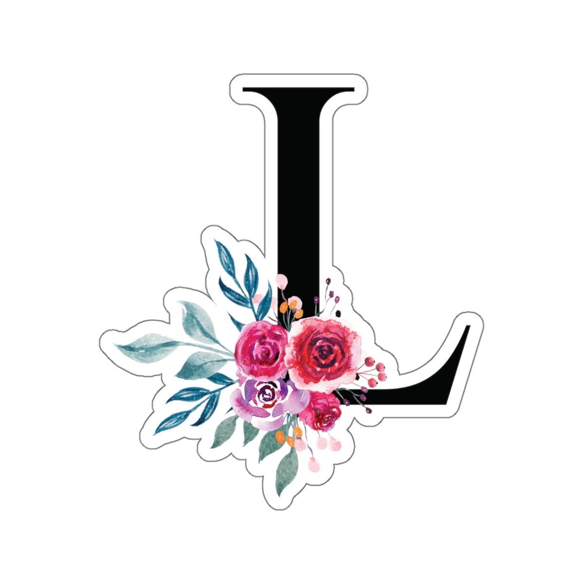 Letter L Sticker Floral Initial Monogram Floral Name Sticker Wedding ...