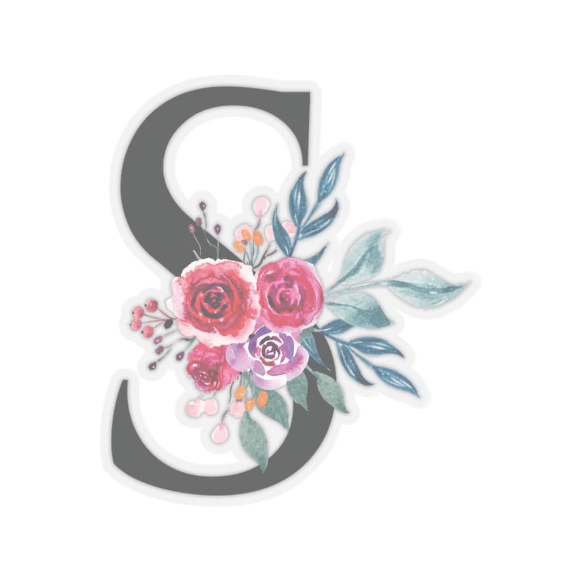 Letter S Sticker Floral Initial Monogram Floral Name Sticker Wedding ...
