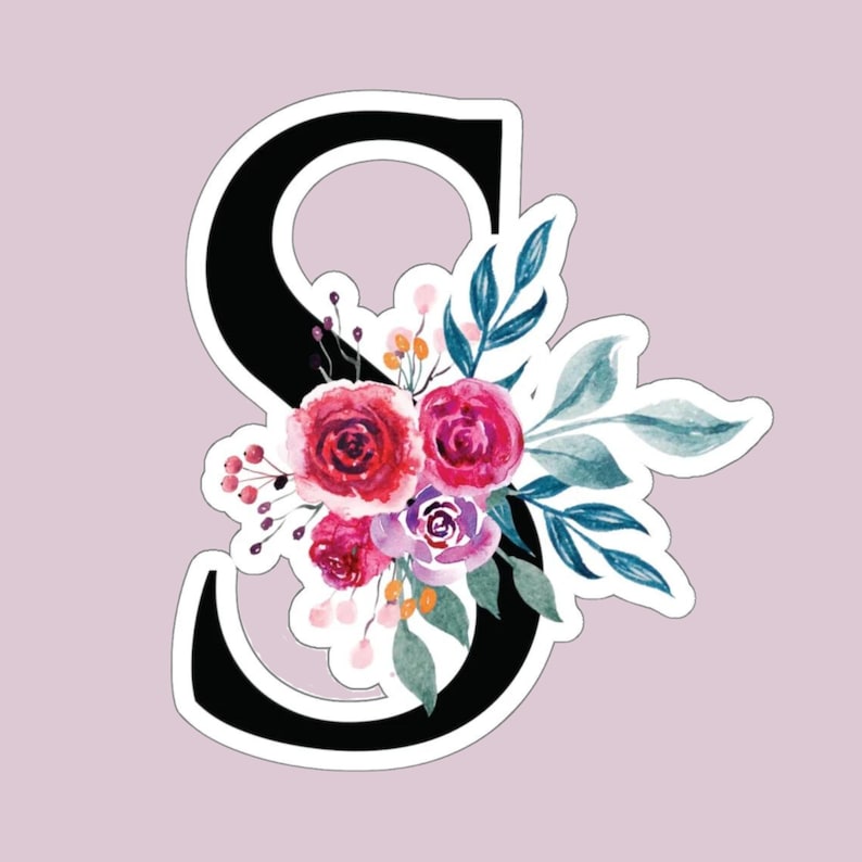 Letter S Sticker Floral Initial Monogram Floral Name Sticker Wedding ...