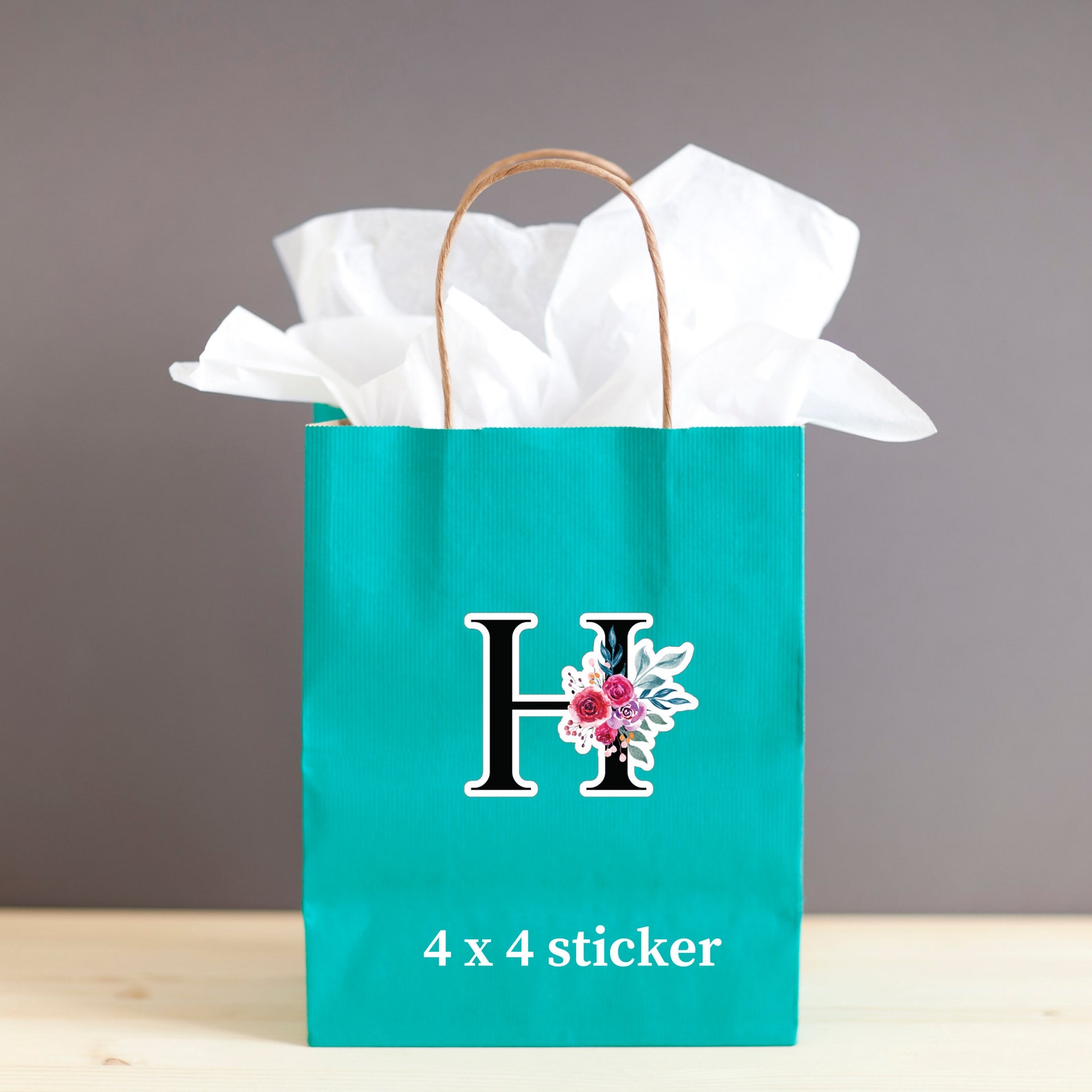 Letter H Sticker Floral Initial Monogram Floral Name Sticker Wedding ...