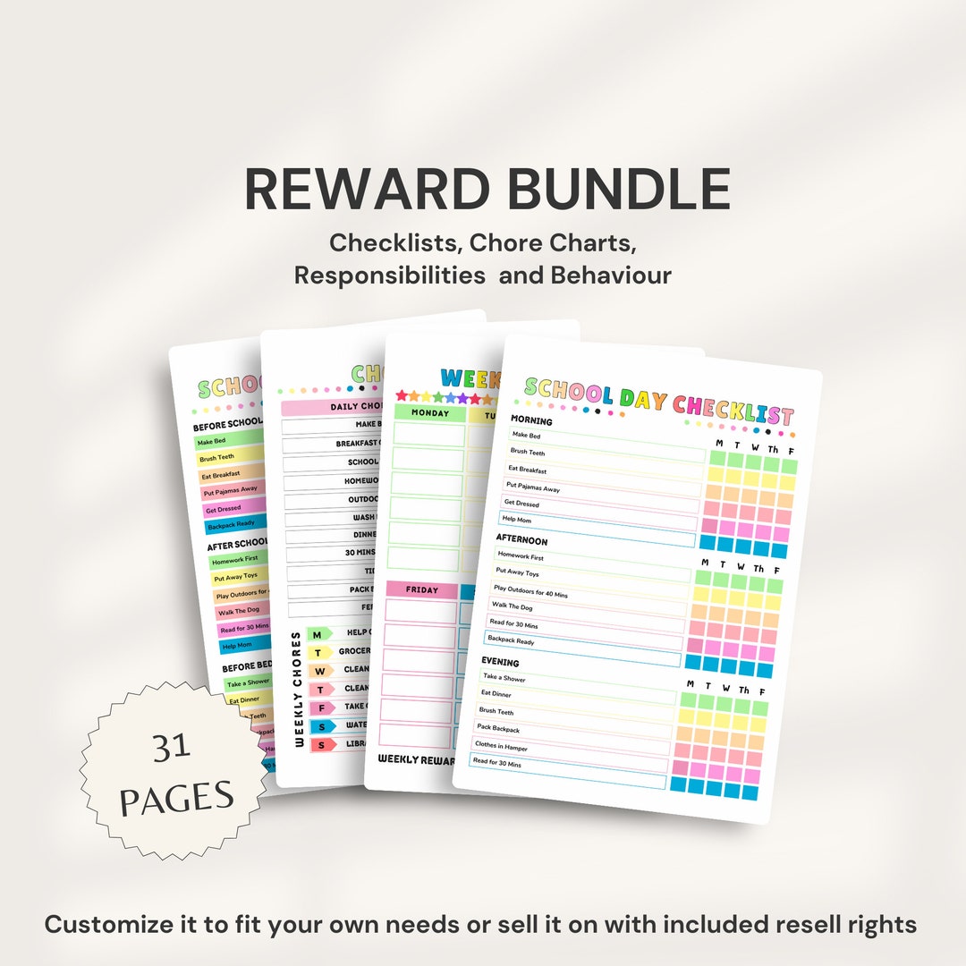 Editable Kids Chore Chart Bundle, PLR Bundle, Kids Daily Checklist ...
