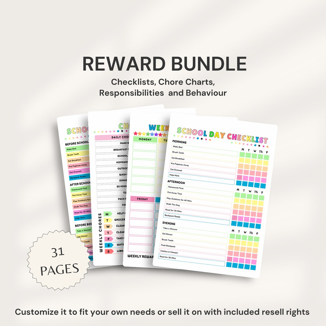 Editable Kids Chore Chart Bundle, PLR Bundle, Kids Daily Checklist ...