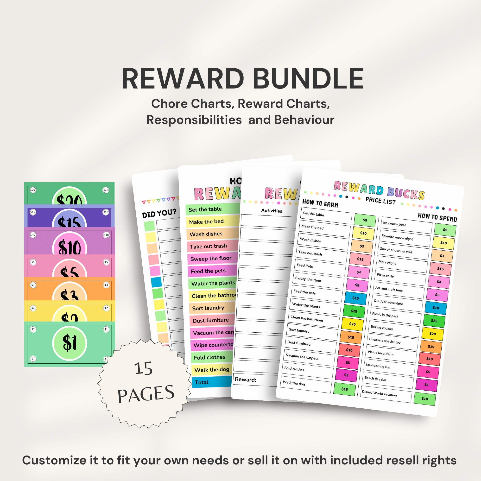 Mum Bucks, Chore Bucks, Kids Reward Money Printable, Kids Reward ...