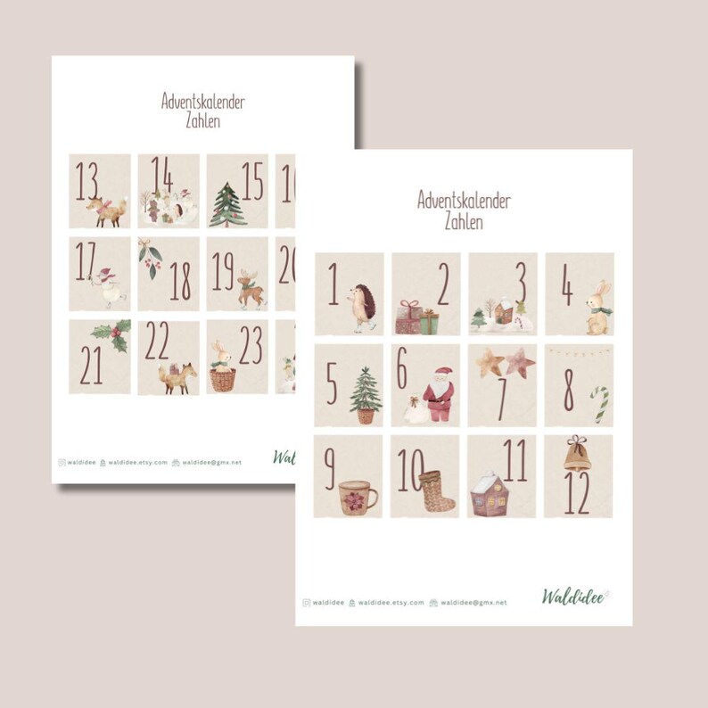 Animal Advent Calendar Numbers | Advent Calendar Pendants | Printable ...