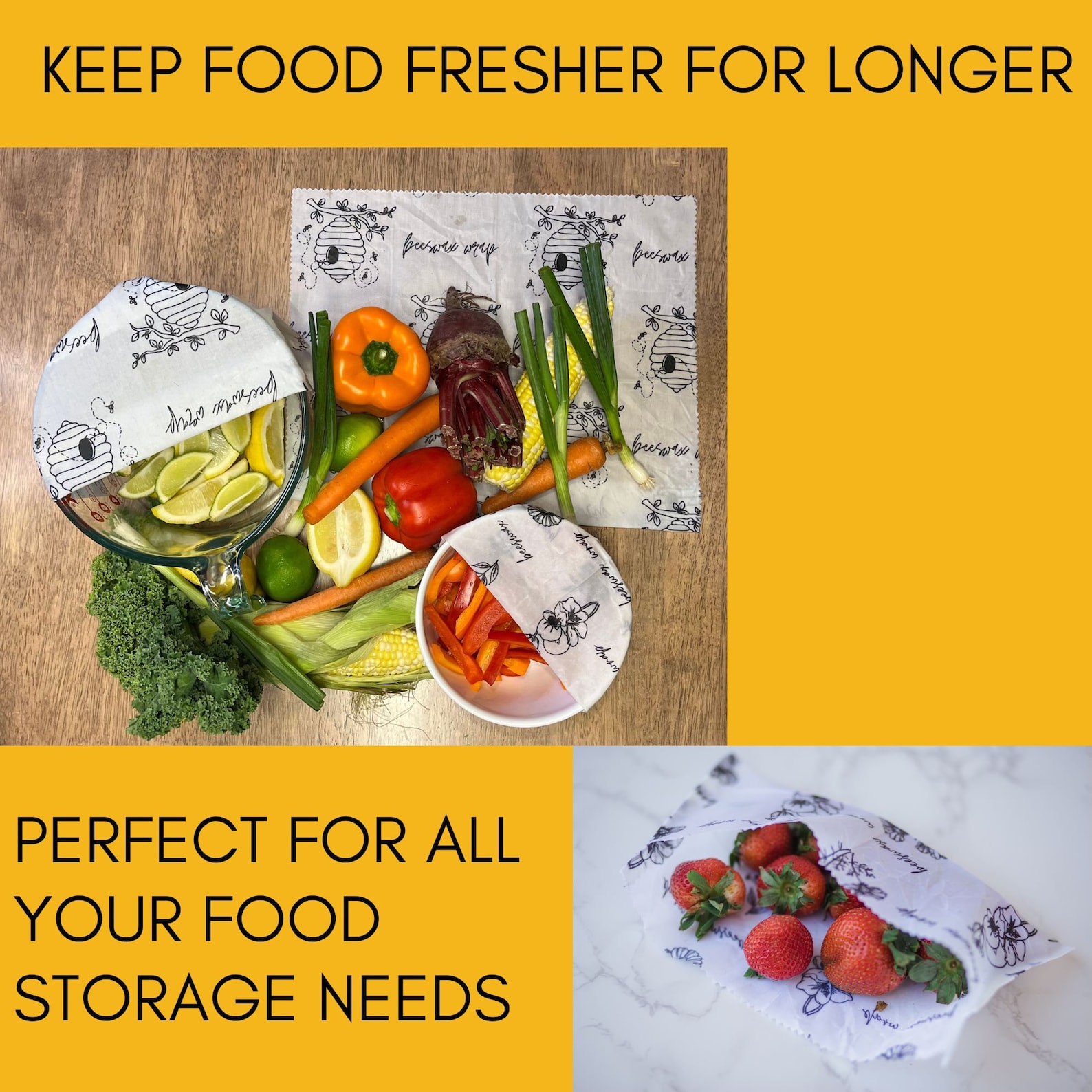 Beeswax Wraps, Beeswax Wrap for Food, All Natural Bees Wrap Reusable ...