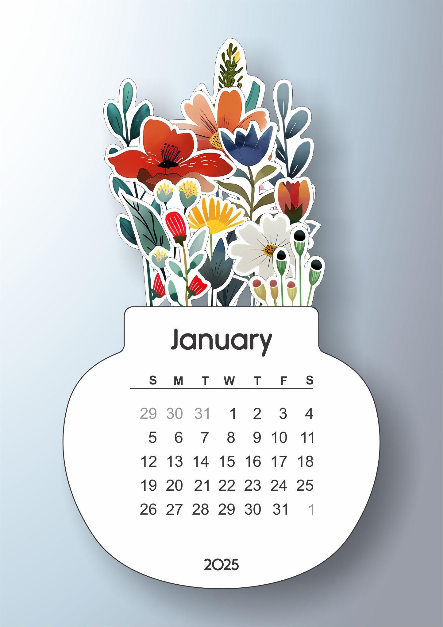 Printable Flowers Desk Calendar 2025 - Etsy