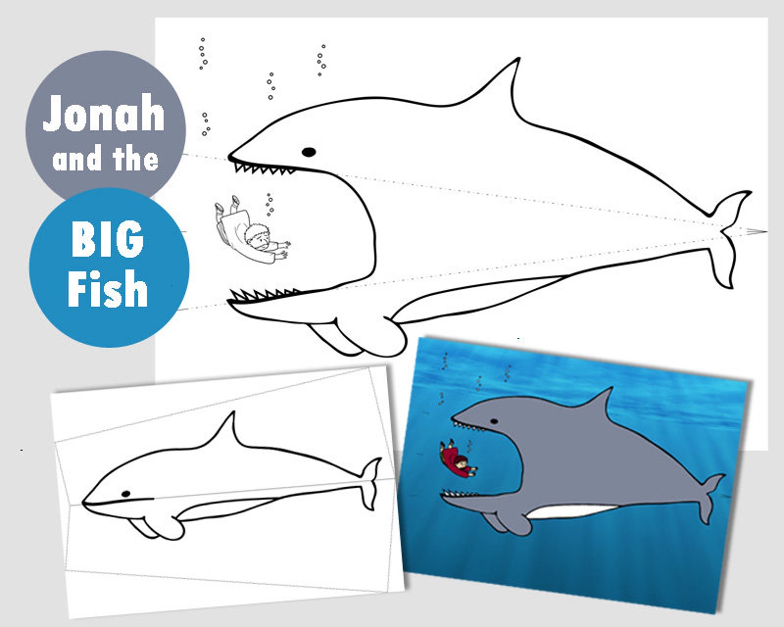 Jonah and the Big Fish Coloring and Folding Creative Bible Craft - Etsy