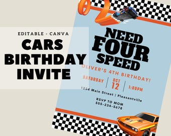 Need Four Speed Birthday Invitation, 4th Birthday Party Invitation ...