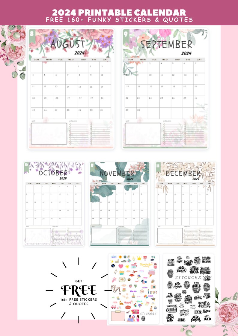 2024 Printable Calendar A4/letter Size/png File FREE Year 2023 2024 ...