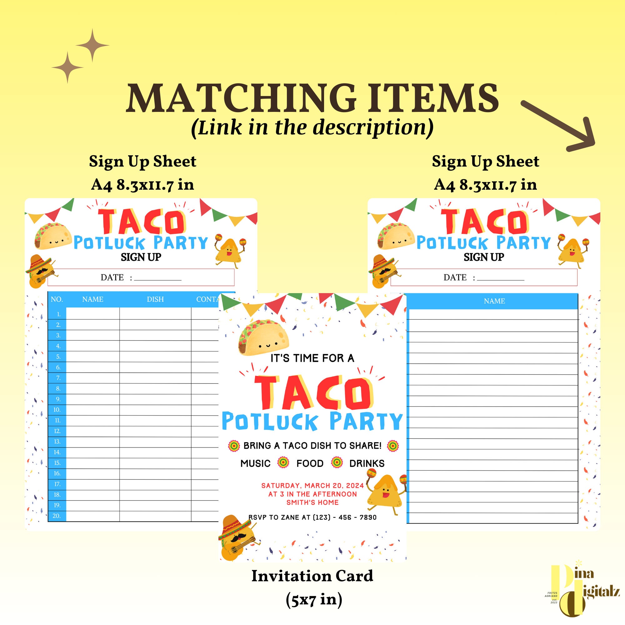 INSTANT DOWNLOAD Taco Potluck Labels & Tags Taco Bar Potluck Invite ...