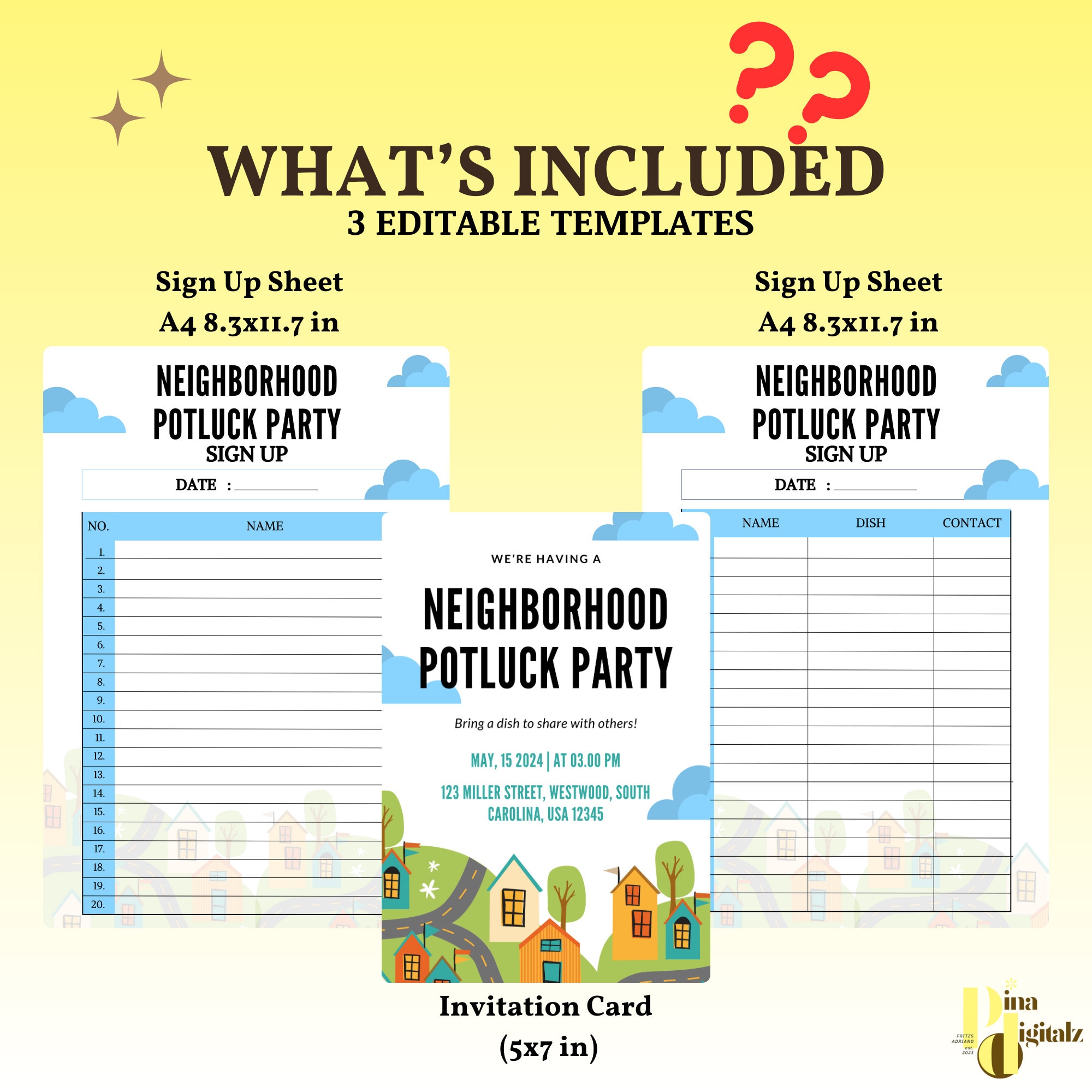 EDITABLE Neighborhood Party Potluck Invitation Neighborhood Potluck ...