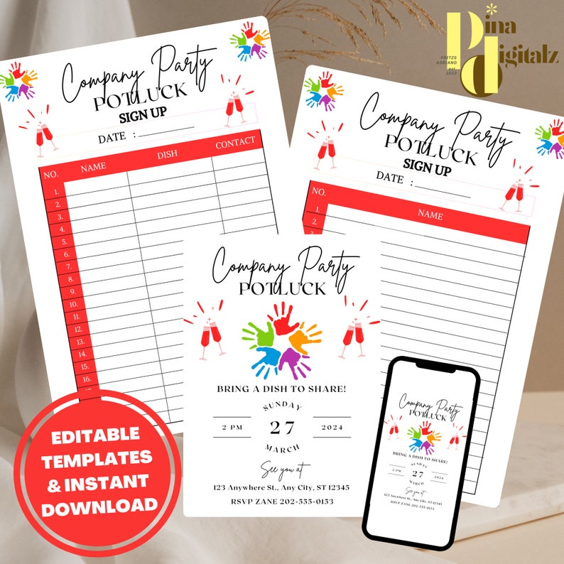 EDITABLE Company Potluck Invitation Company Potluck Invite Potluck Sign ...