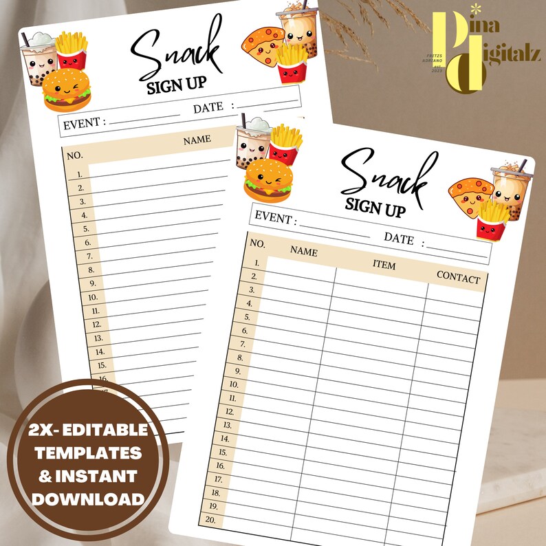 Editable Snack Sign up Sheet Template Dessert Sheet Printable Snack ...