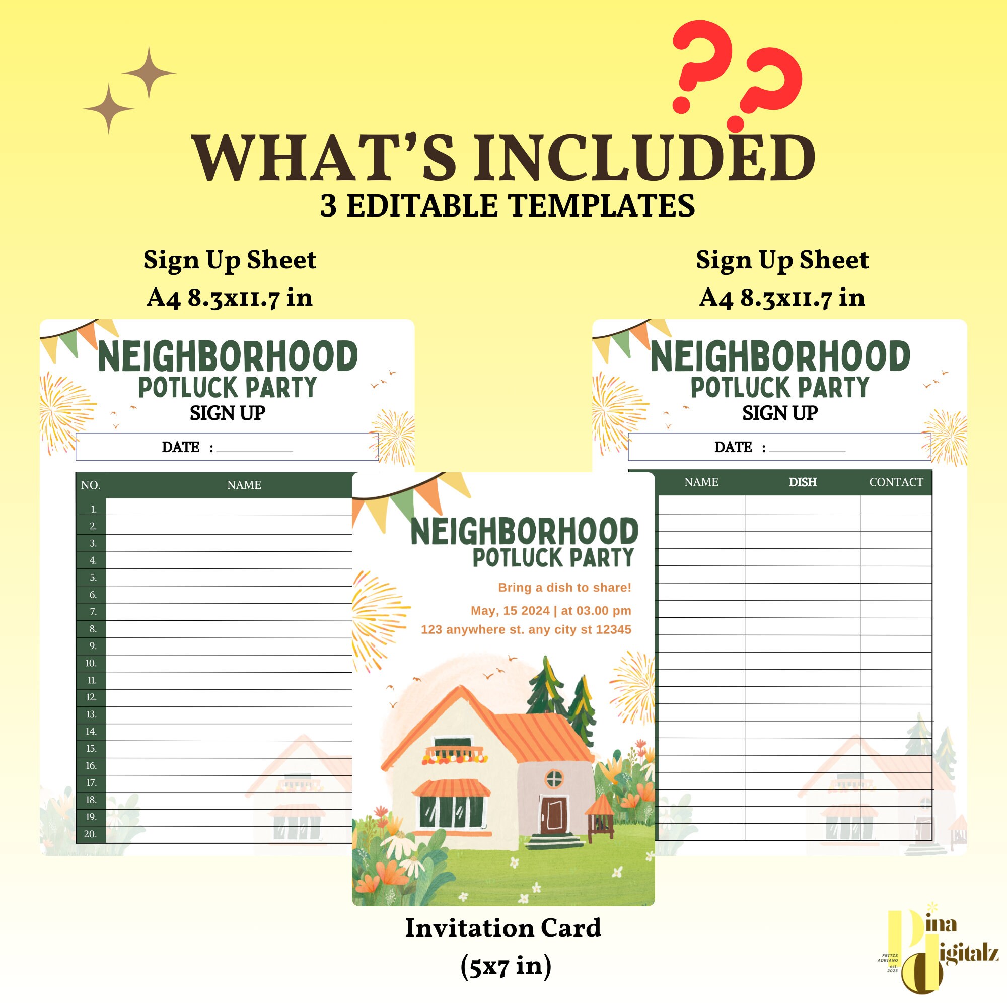 EDITABLE Neighborhood Potluck Invitation Neighborhood Party Potluck ...