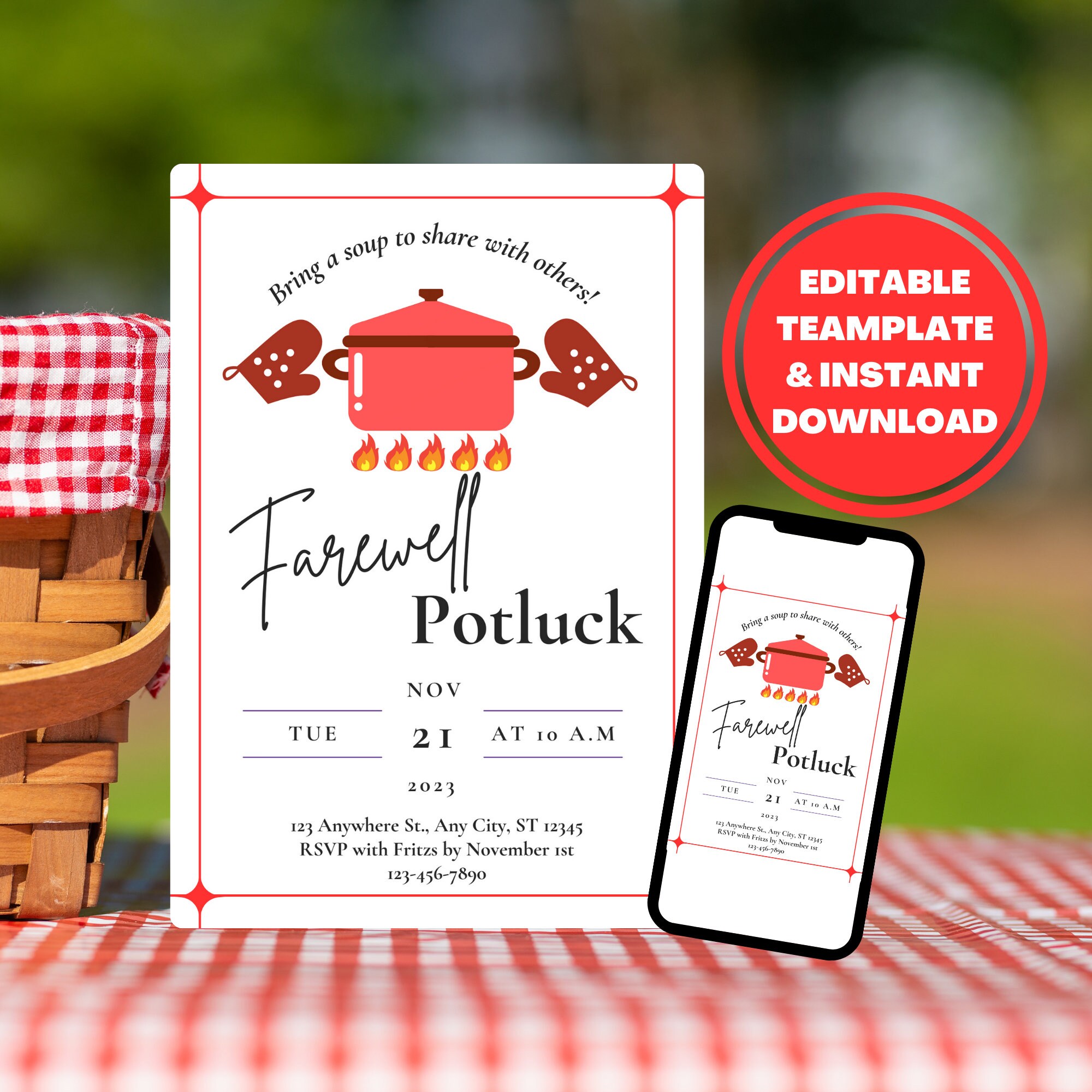 Farewell Potluck Invite Editable Potluck Invitation Potluck Invite ...