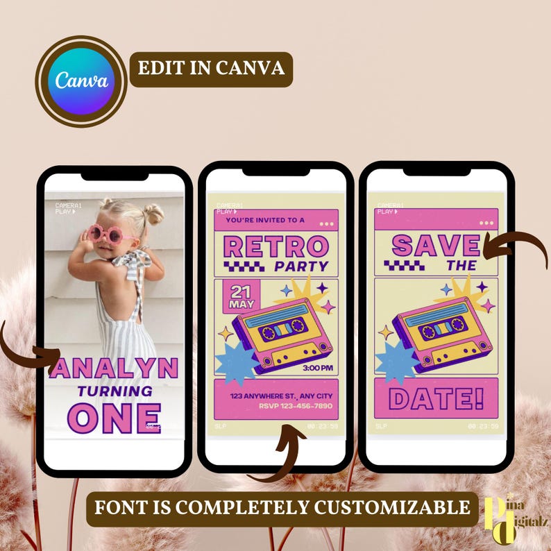 Groovy Retro Themed Party Invitation | Editable Digital Template - Etsy